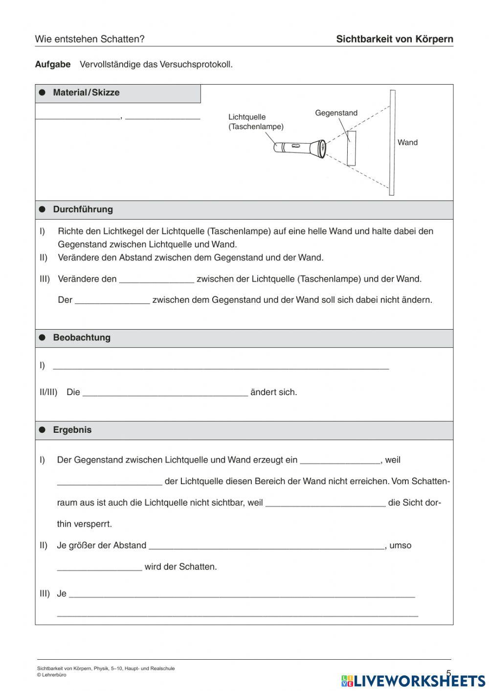 Experiment Schatten online exercise for | Live Worksheets