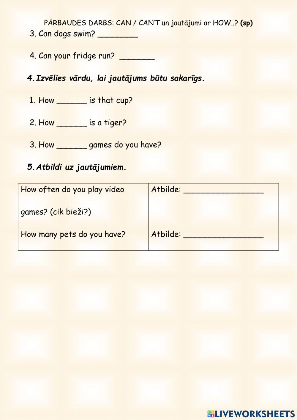 Test SP: can and questions with how worksheet | Live Worksheets