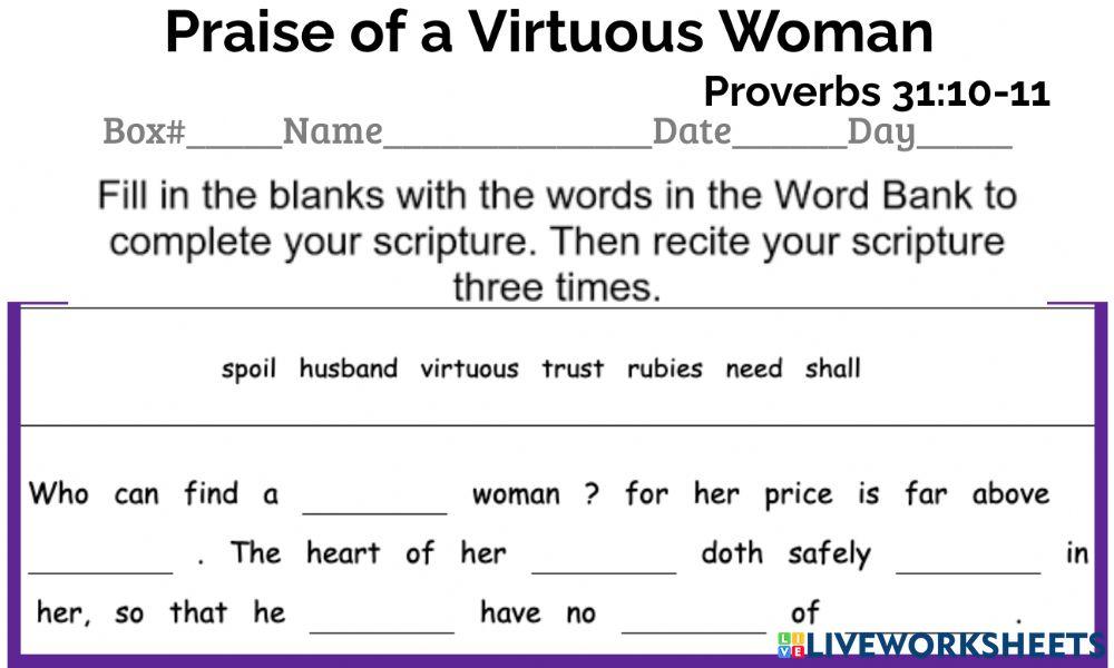 Praise of a Vir… | Free Interactive Worksheets | 799864