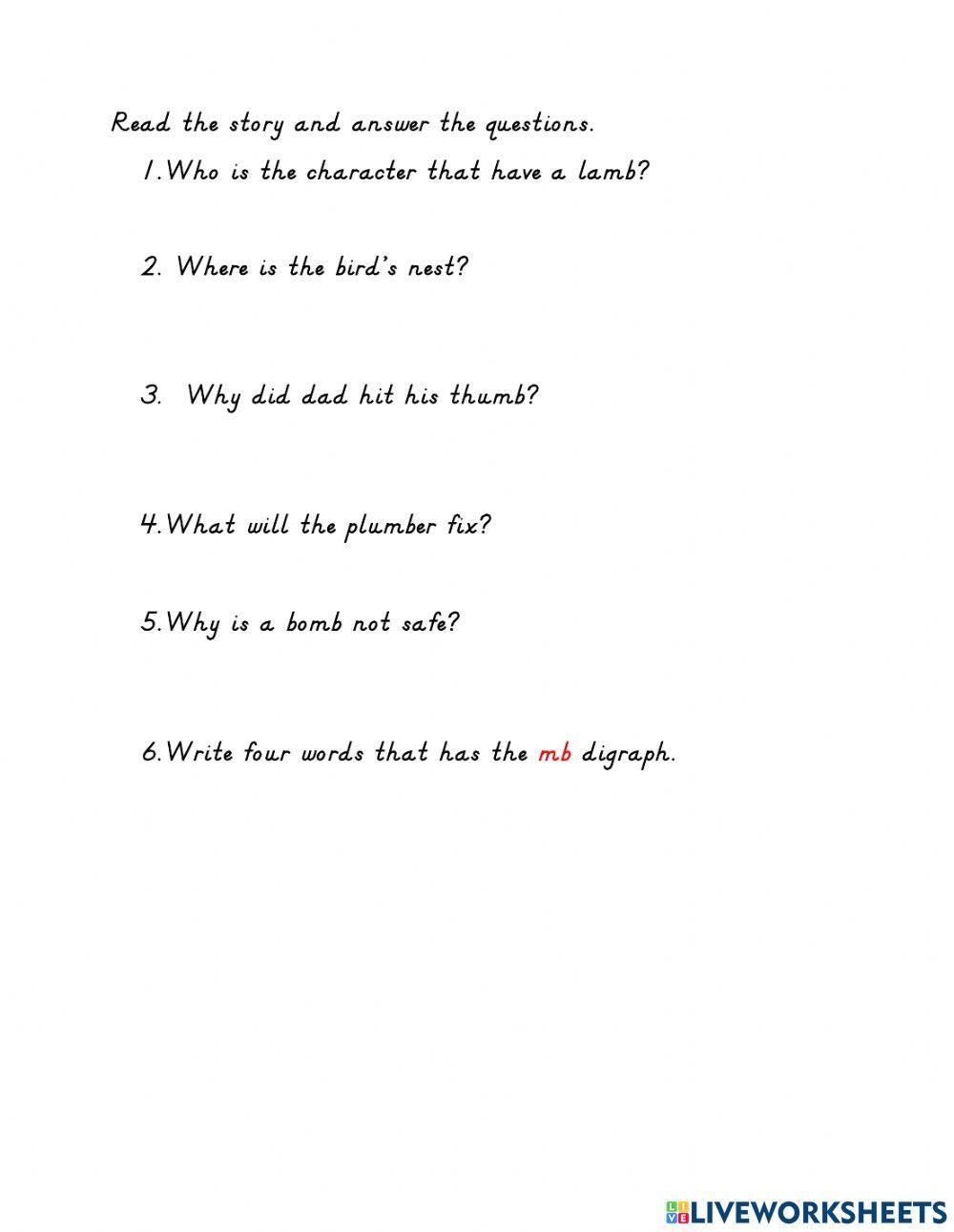 Silent Letter mb | Free Interactive Worksheets | 800026