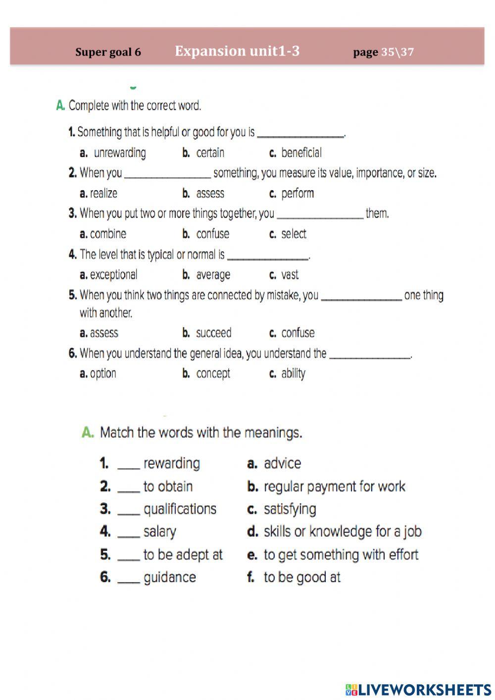 Expansion uni1-3 worksheet | Live Worksheets