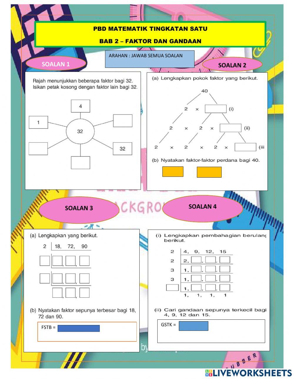 PBD MATEMATIK TINGKATAN 1 - BAB 2 ( FAKTOR - GANDAAN)