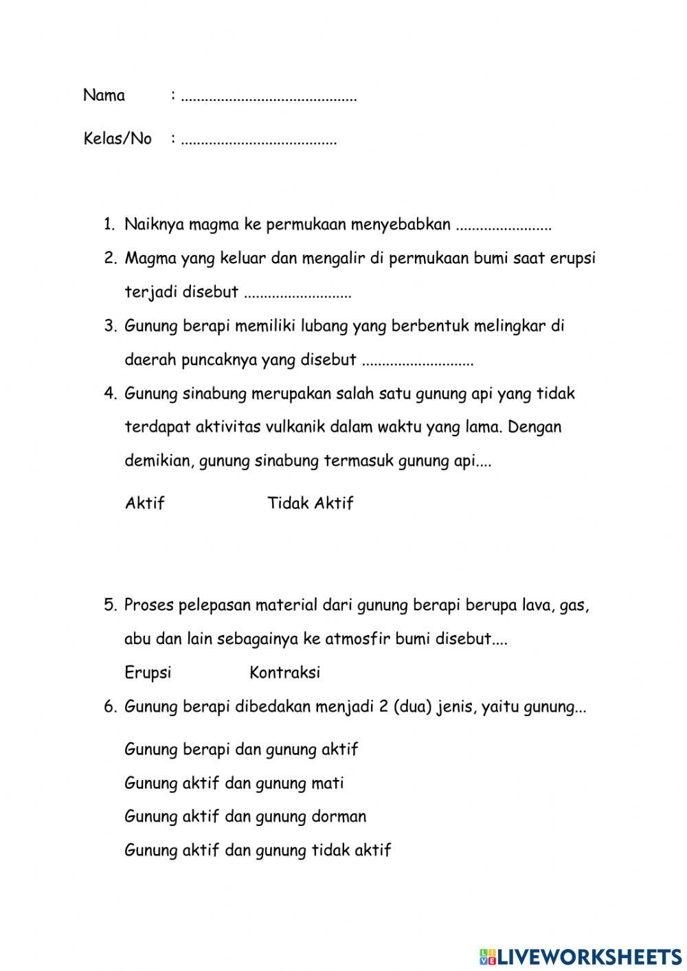 LKPD Gunung Ber… | Free Interactive Worksheets | 873392