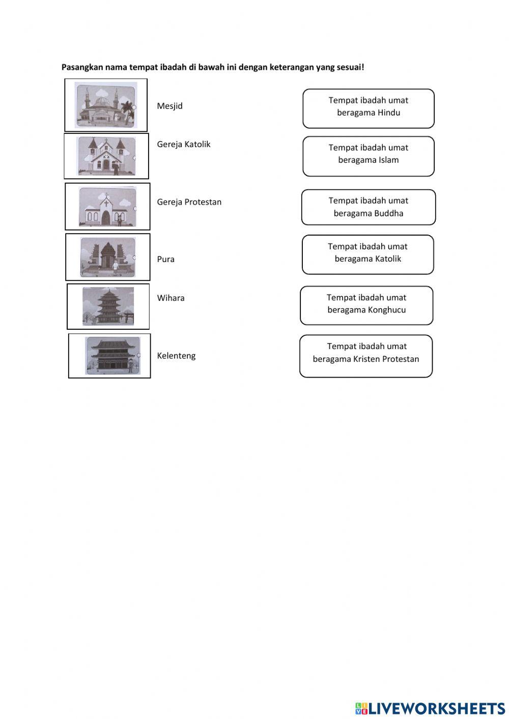 Tempat ibadah interactive worksheet | Live Worksheets