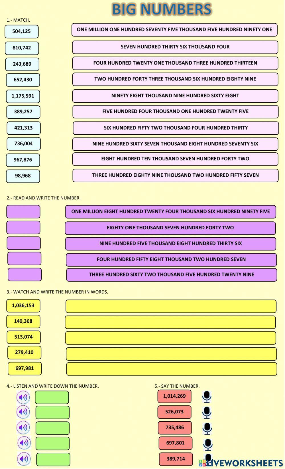 Test on numbers | Free Interactive Worksheets | 873661