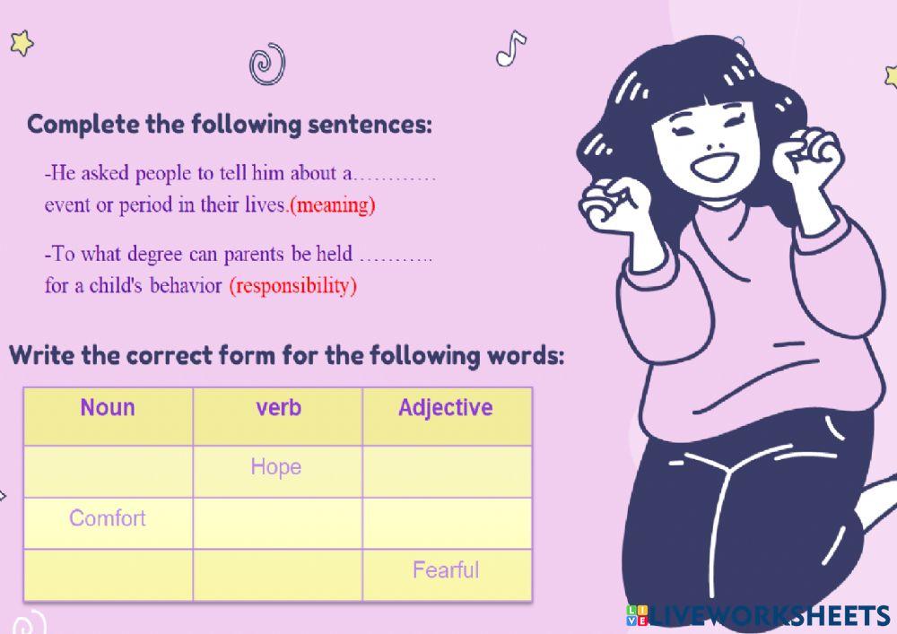 Forming Adjective From Noun verb Worksheet Live Worksheets Forming Adjective From Noun verb Worksheet Live Worksheets