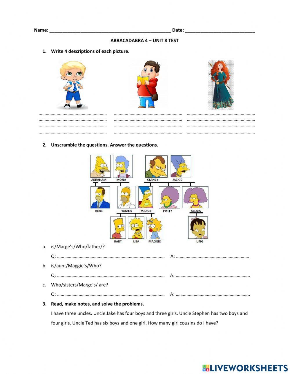 Family descriptions worksheet | Live Worksheets
