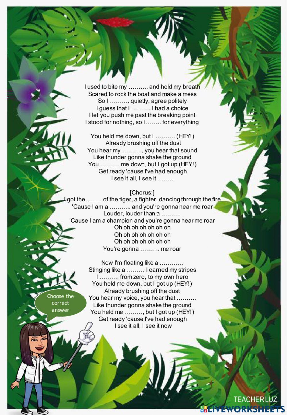 Roar by Katy Pe… | Free Interactive Worksheets | 874505