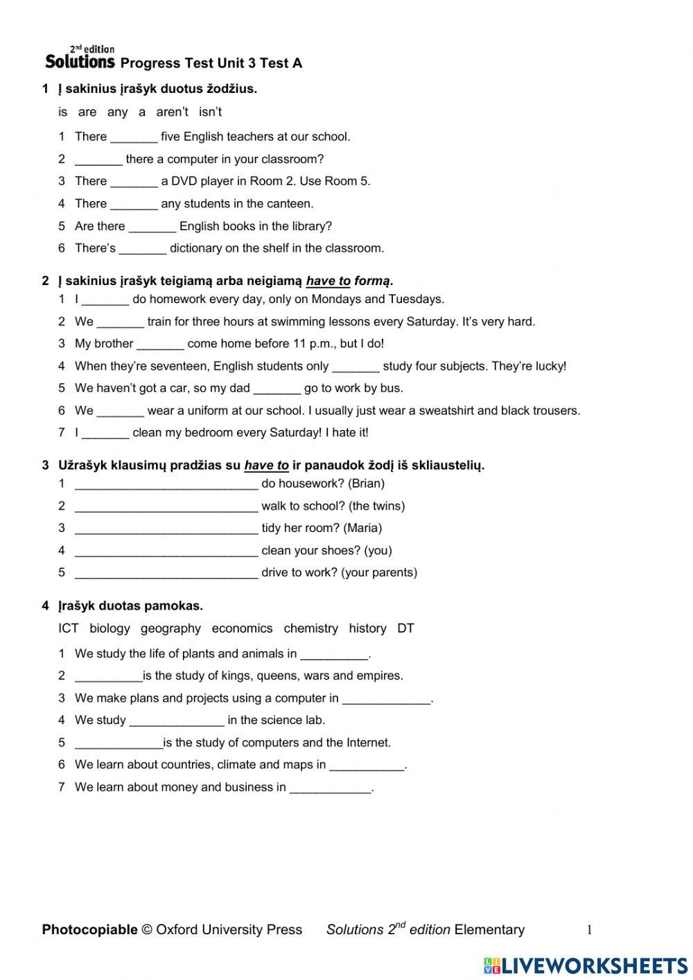 Solutions eleme… | Free Interactive Worksheets | 6515007