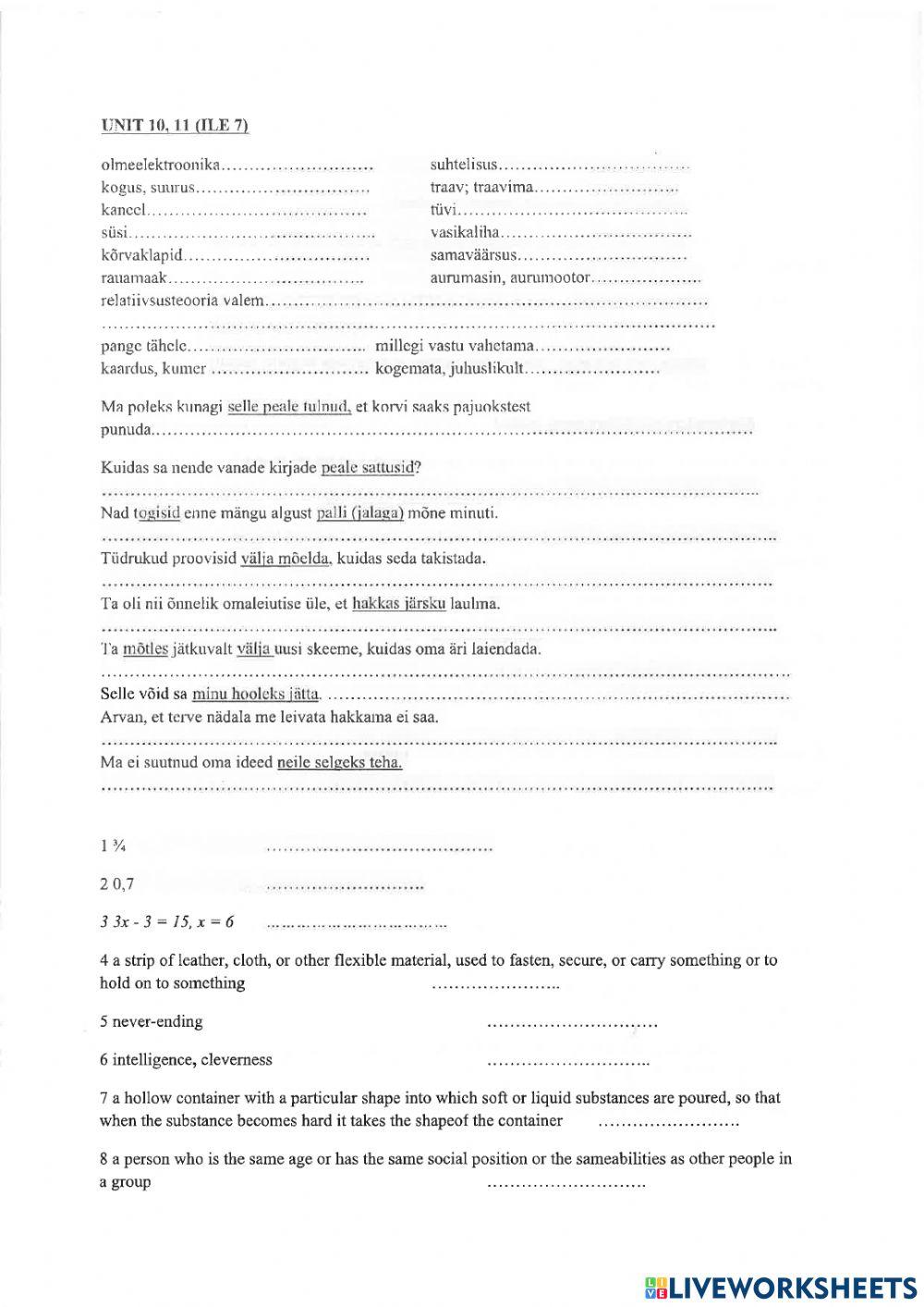 Vocabulary 10,11 (ILE 7) | railipeil | Live Worksheets