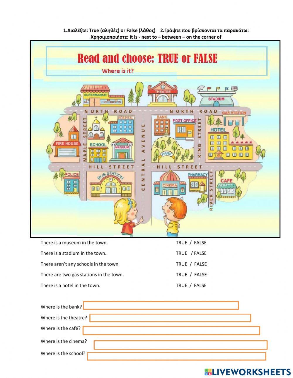 Where in the town worksheet | Live Worksheets