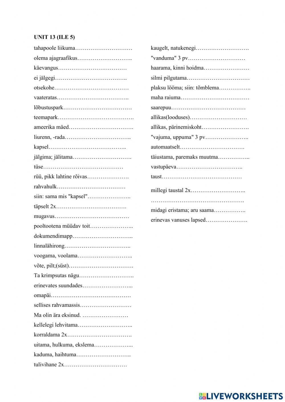 Vocabulary 13 (ILE 5) worksheet | Live Worksheets