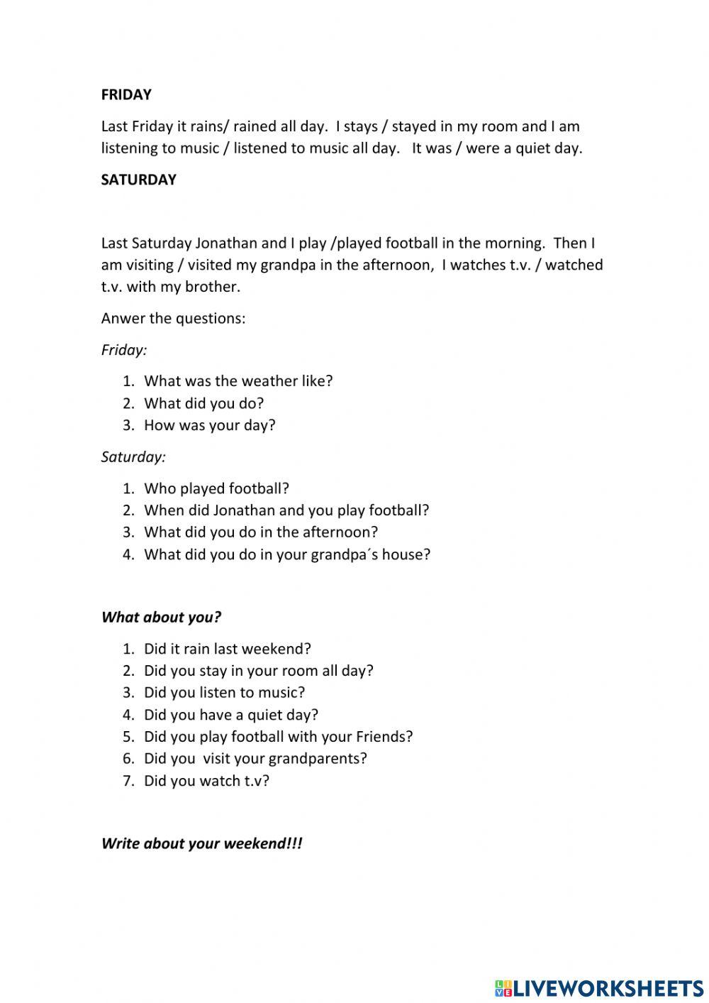 Last weekend 896369 | miriam | Live Worksheets