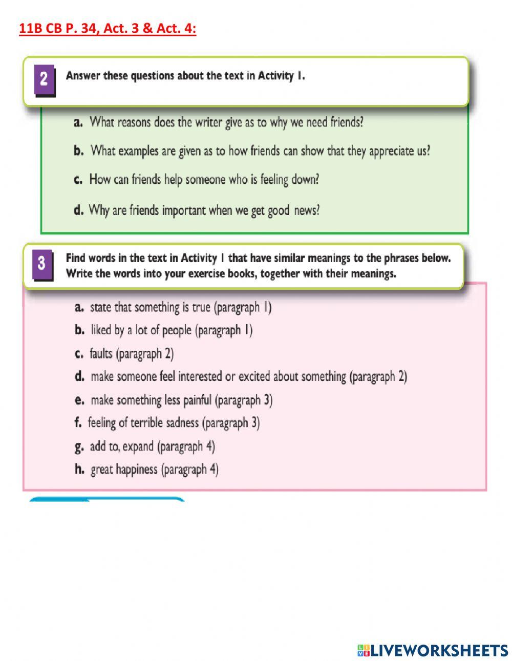 11B CB P. 34, Acts 3&4 worksheet | Live Worksheets