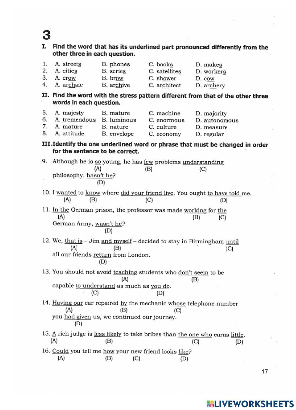 Test 3 Grade 8 online exercise for | Live Worksheets