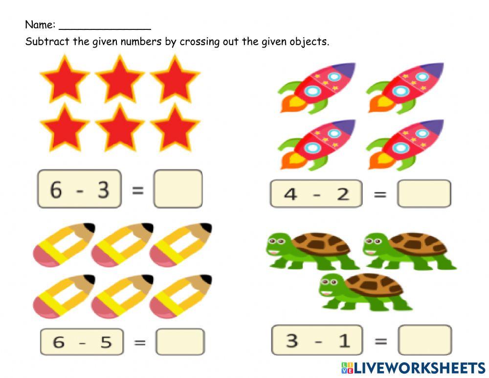 Subtraction up to 6 worksheet | Live Worksheets