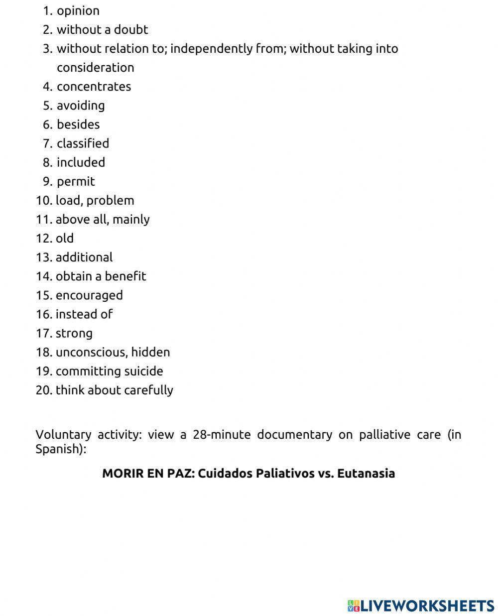 The Euthanasia Debate in Spain worksheet | Live Worksheets