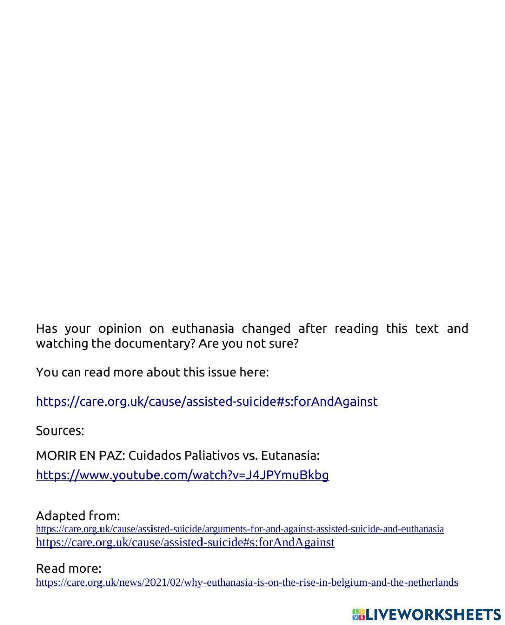 The Euthanasia Debate in Spain worksheet | Live Worksheets