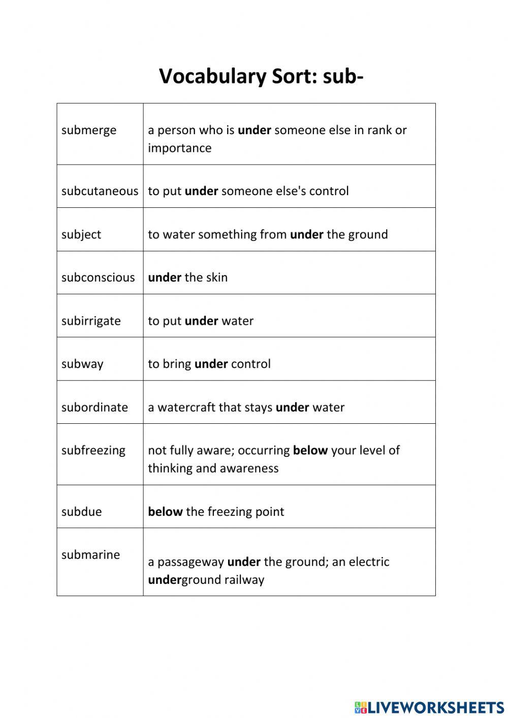 Vocab online worksheet for 7 | Live Worksheets