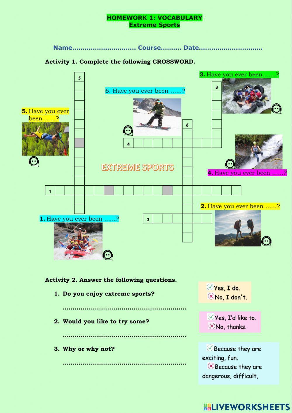 Extreme Sports | Free Interactive Worksheets | 897216