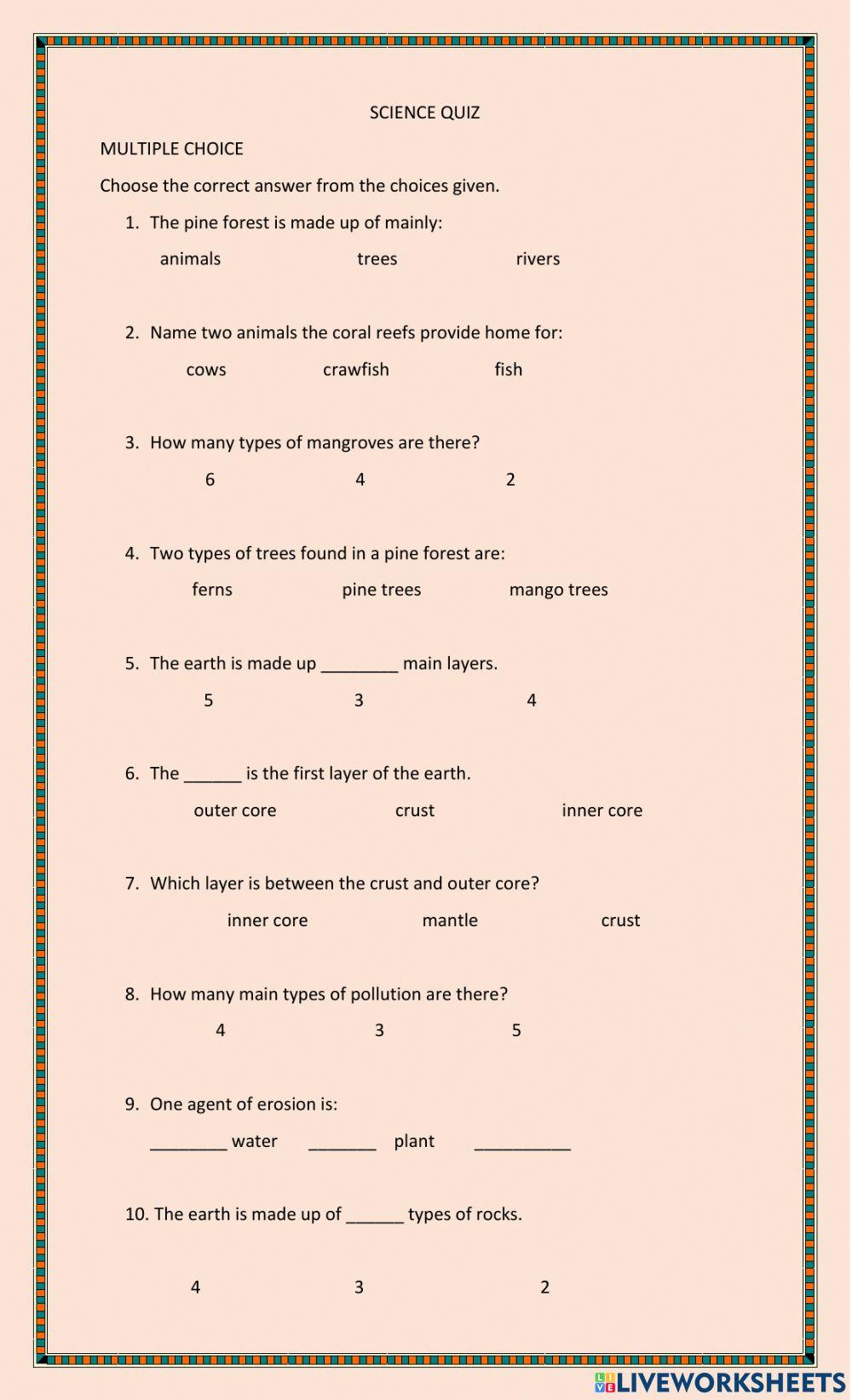 Science Quiz online exercise for | Live Worksheets