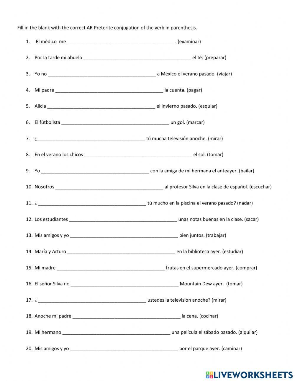 1028729 | SP2 AR Preterite Worksheet | Thomás Silva
