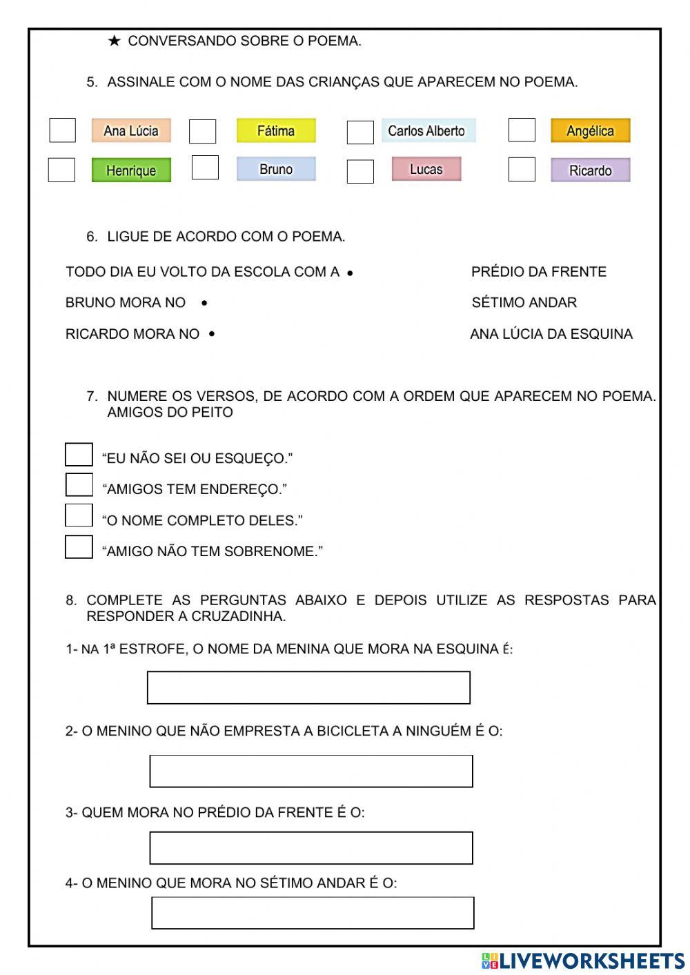 Gênero textual poema worksheet | Live Worksheets
