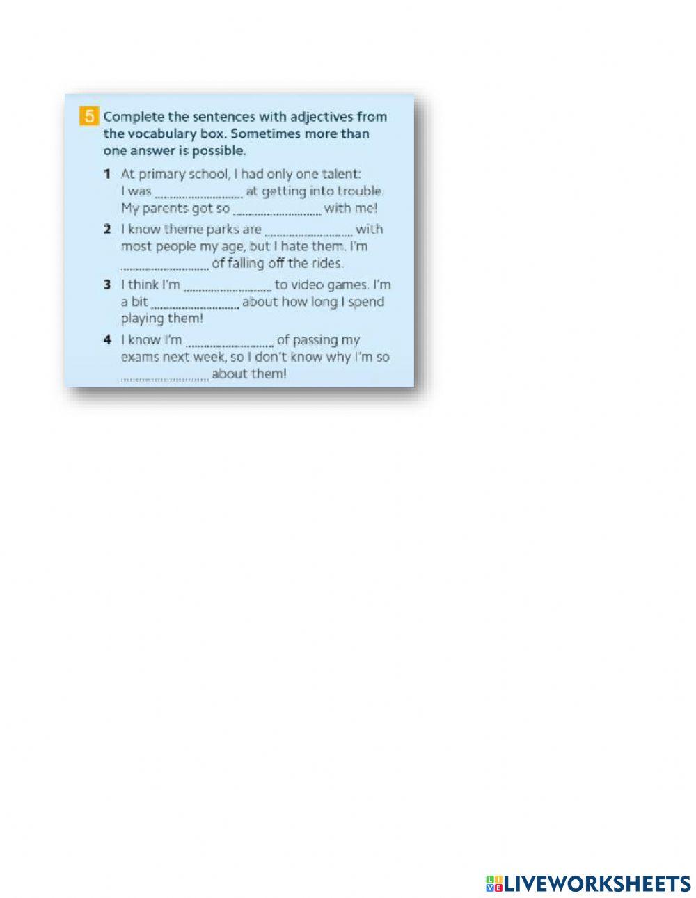 Vocabulary Unit 4 - Adjectives + prepositions 6528320