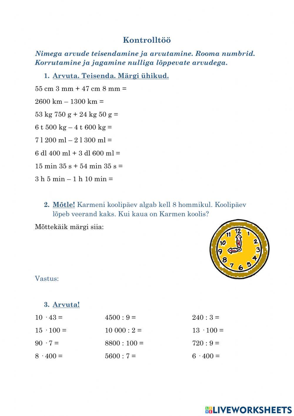 kontrolltöö: ro… | Free Interactive Worksheets | 908369