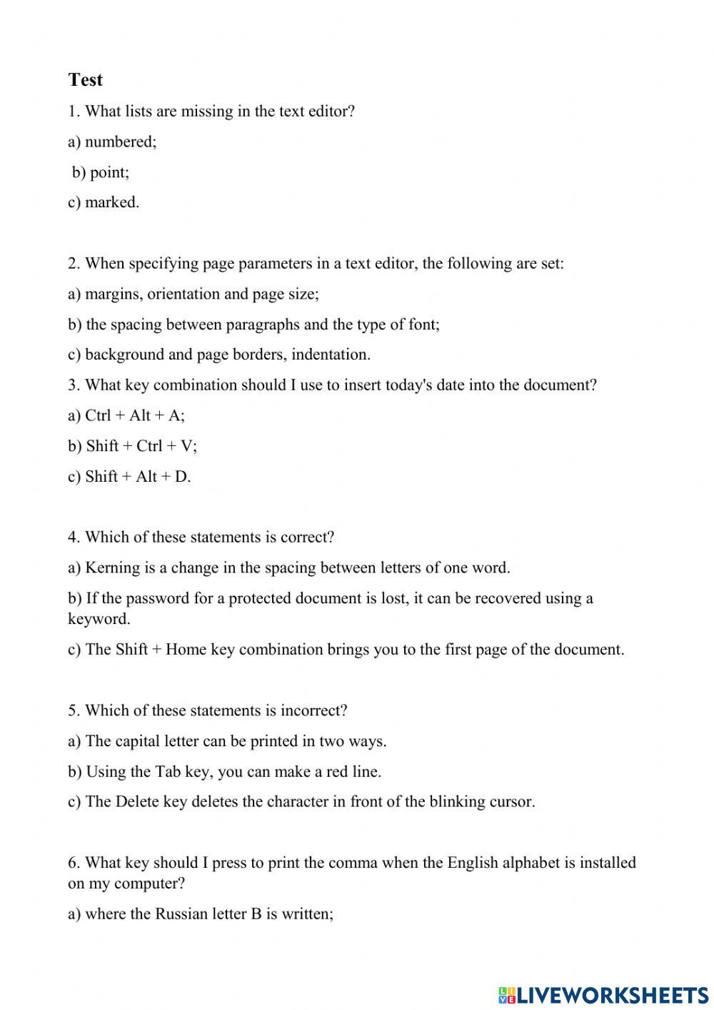 Microsoft Word interactive activity for Elementry | Live Worksheets