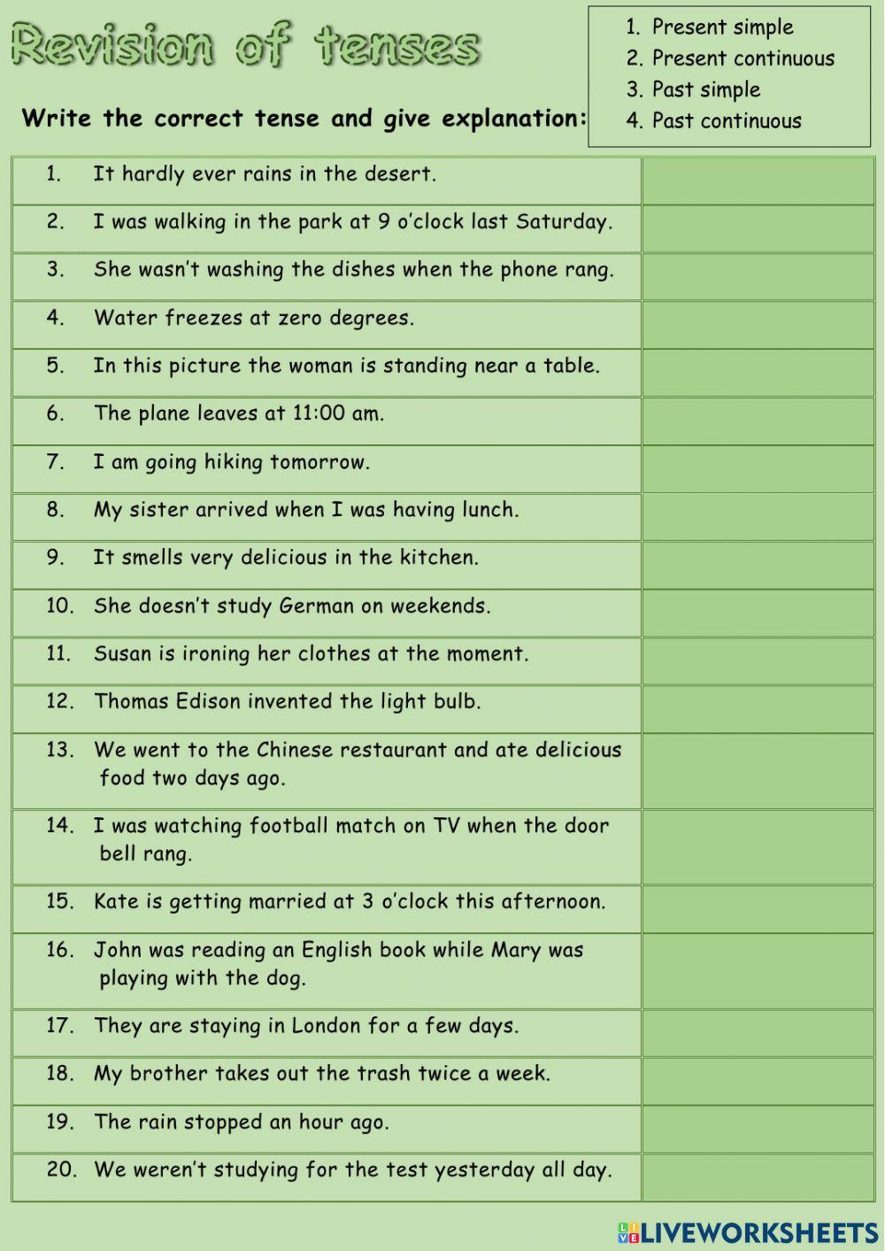 2066141 | Revision of tenses | Ksenia03 | LiveWorksheets