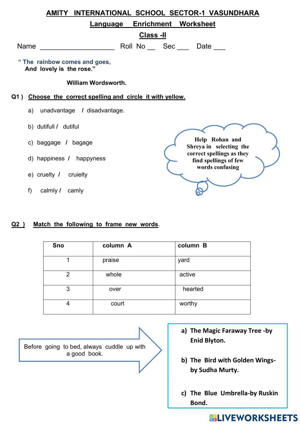 English lang interactive worksheet | Live Worksheets