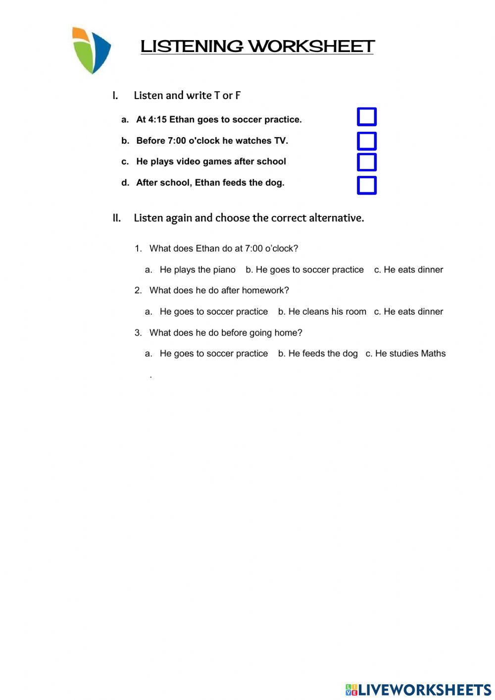Ethan's daily activities online exercise for | Live Worksheets