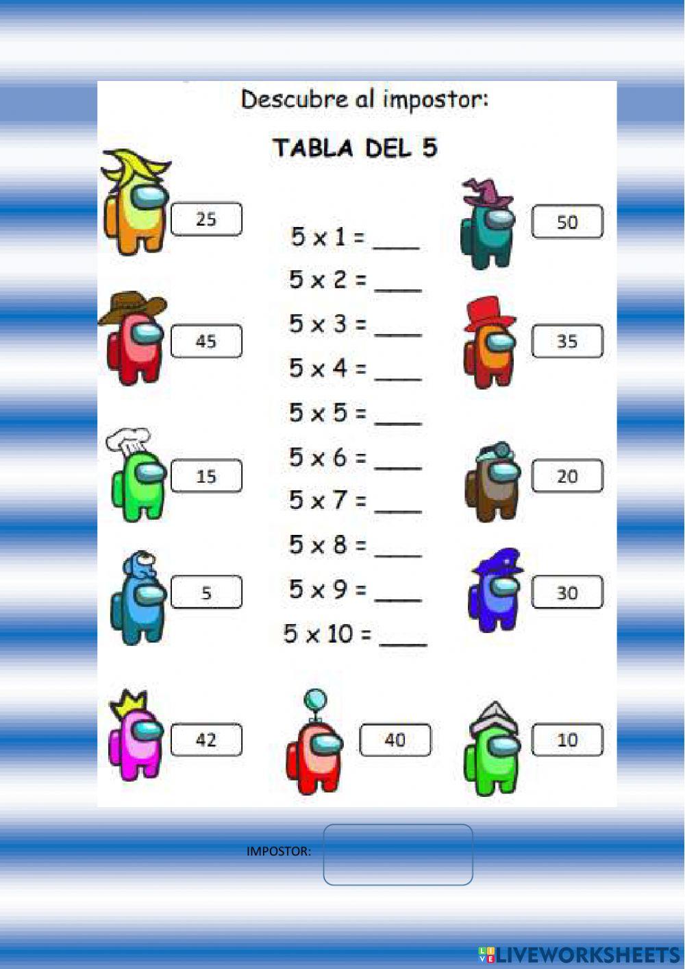 Tabla del 5 899613 | Susana1 | Live Worksheets