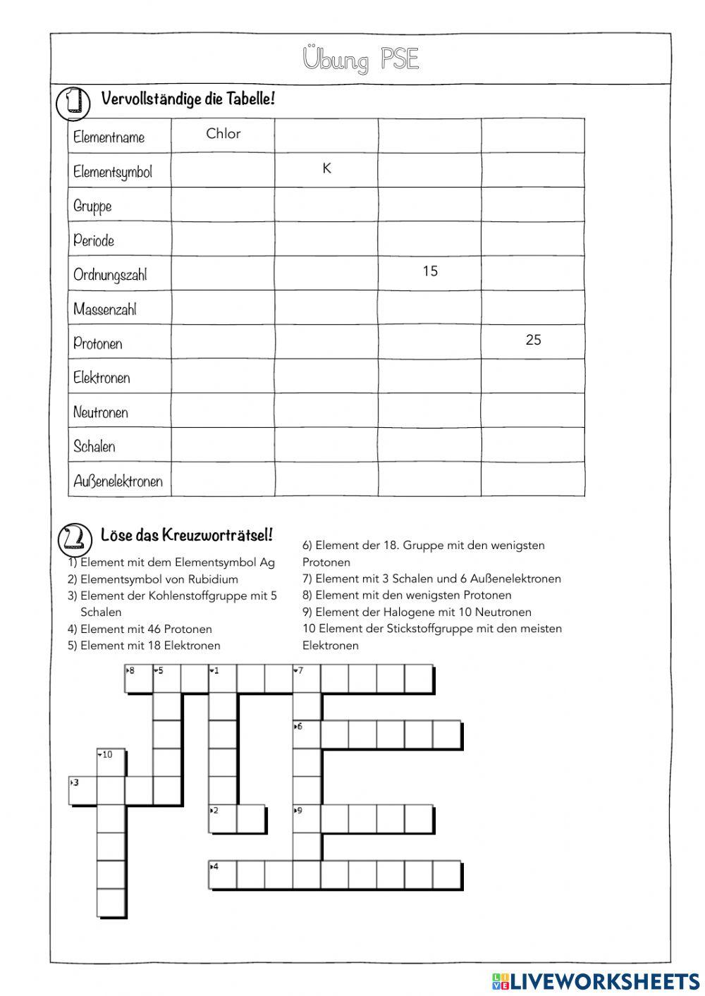 Übung PSE 899680 | art030293 | Live Worksheets
