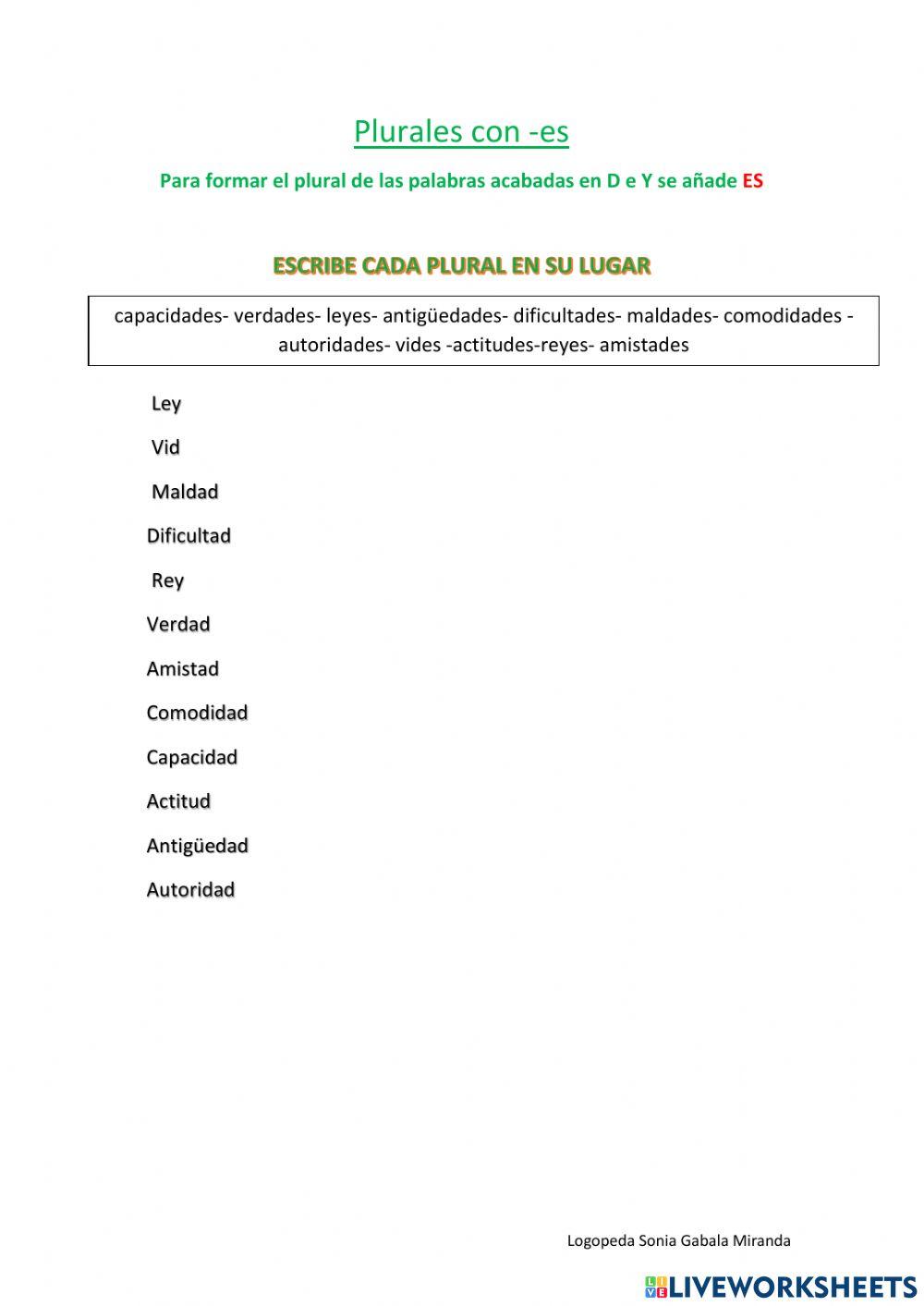 Plurales con ES worksheet | Live Worksheets