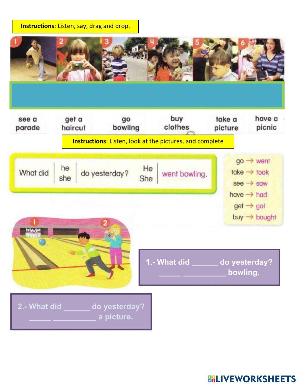 Past Simple Time Expressions activity | Live Worksheets