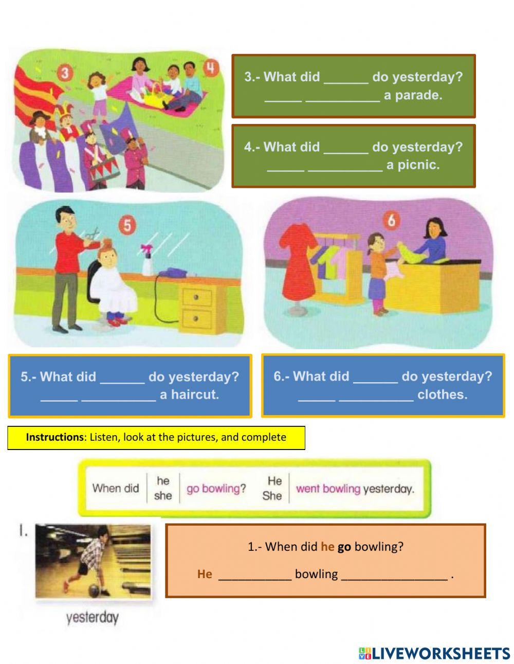 Past Simple Time Expressions activity | Live Worksheets