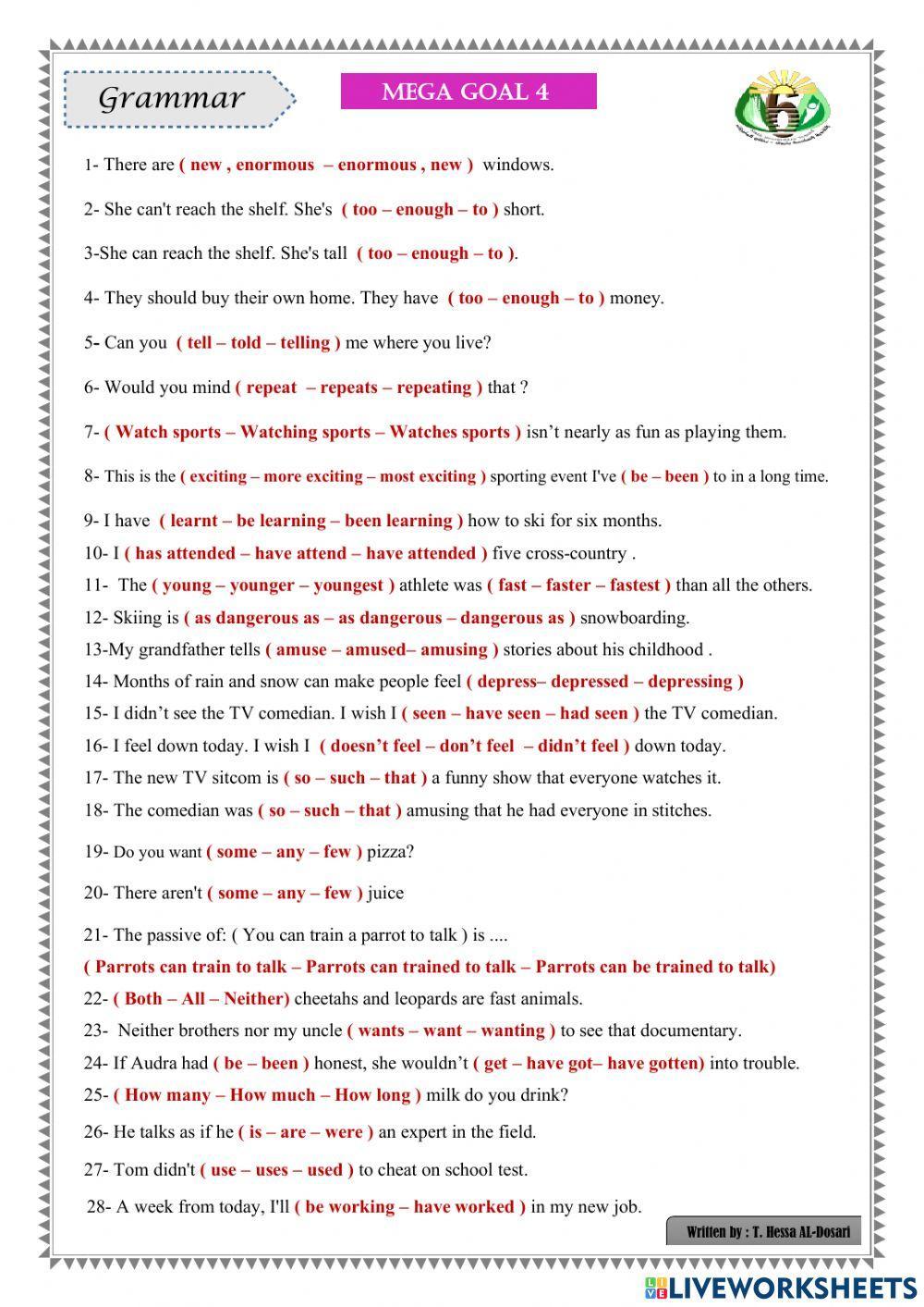 Mega Goal 4 Revision worksheet | Live Worksheets