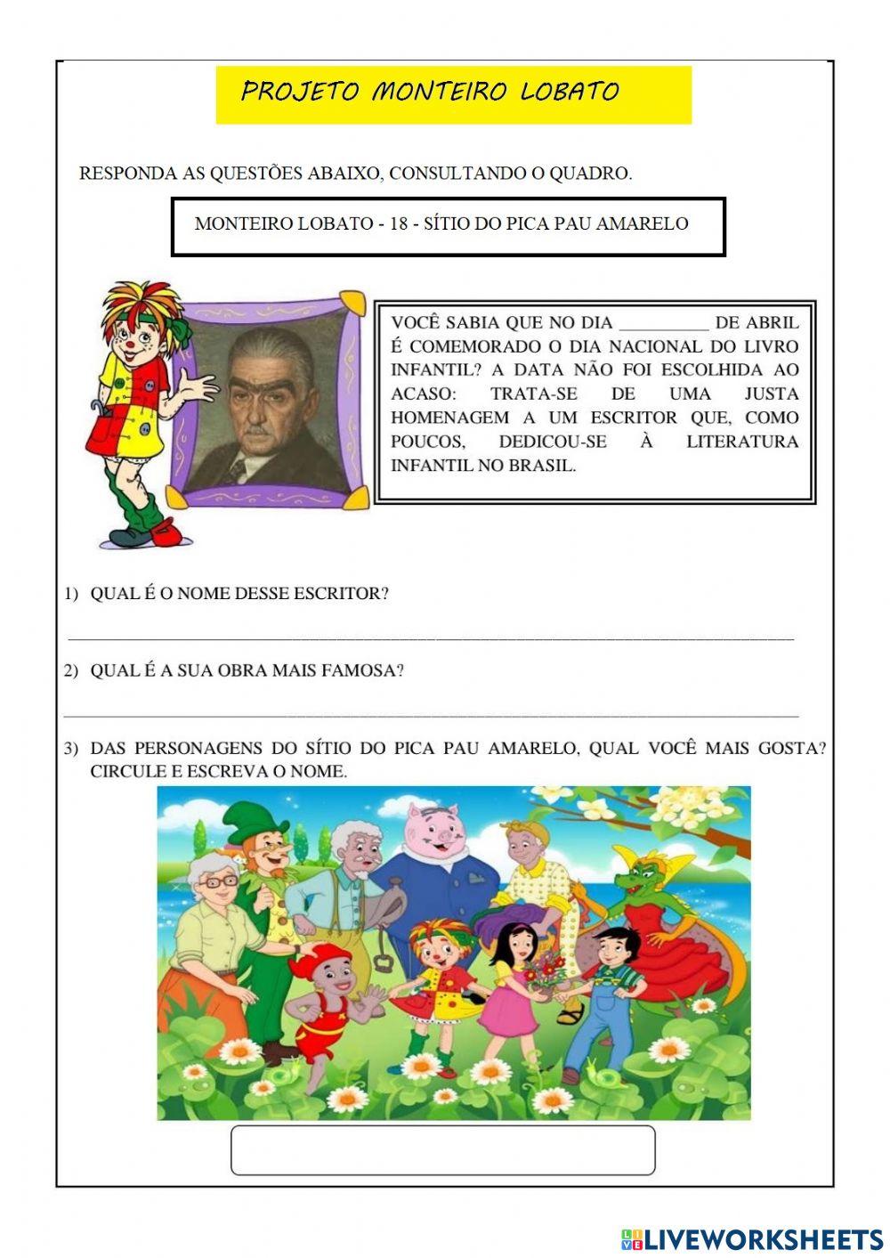 Sítio do pica pau amarelo online worksheet | Live Worksheets