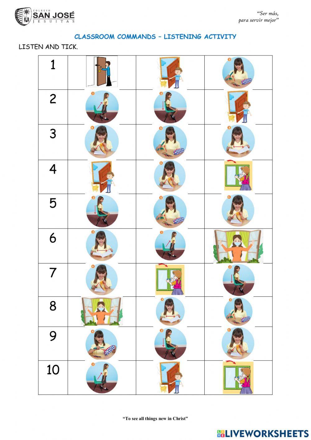 901083 | Classroom commands | bela2020 | LiveWorksheets