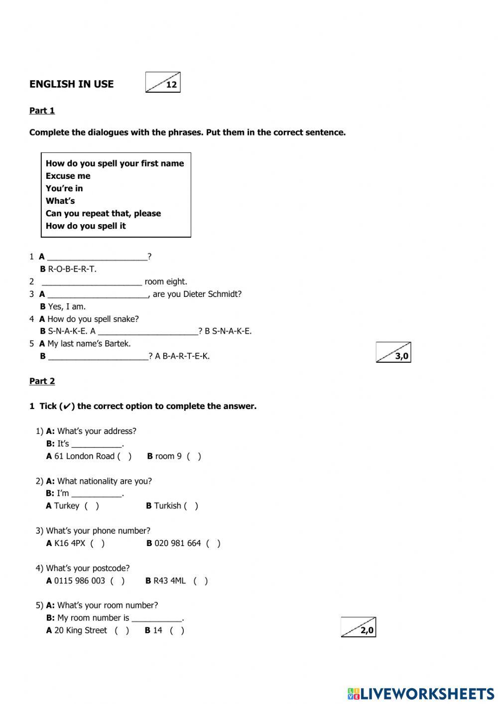 Access 1A worksheet | Live Worksheets