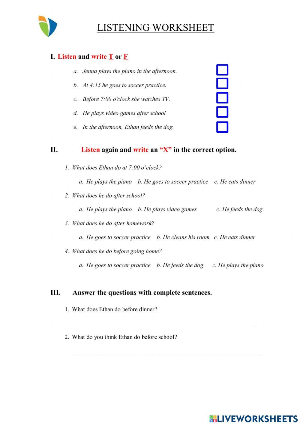 Listening activity online exercise for | Live Worksheets