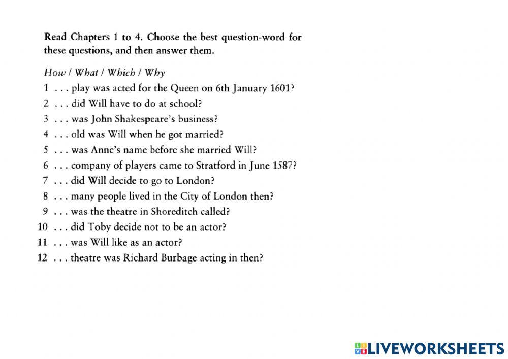 SHAKESPEARE 1-4 online exercise for | Live Worksheets