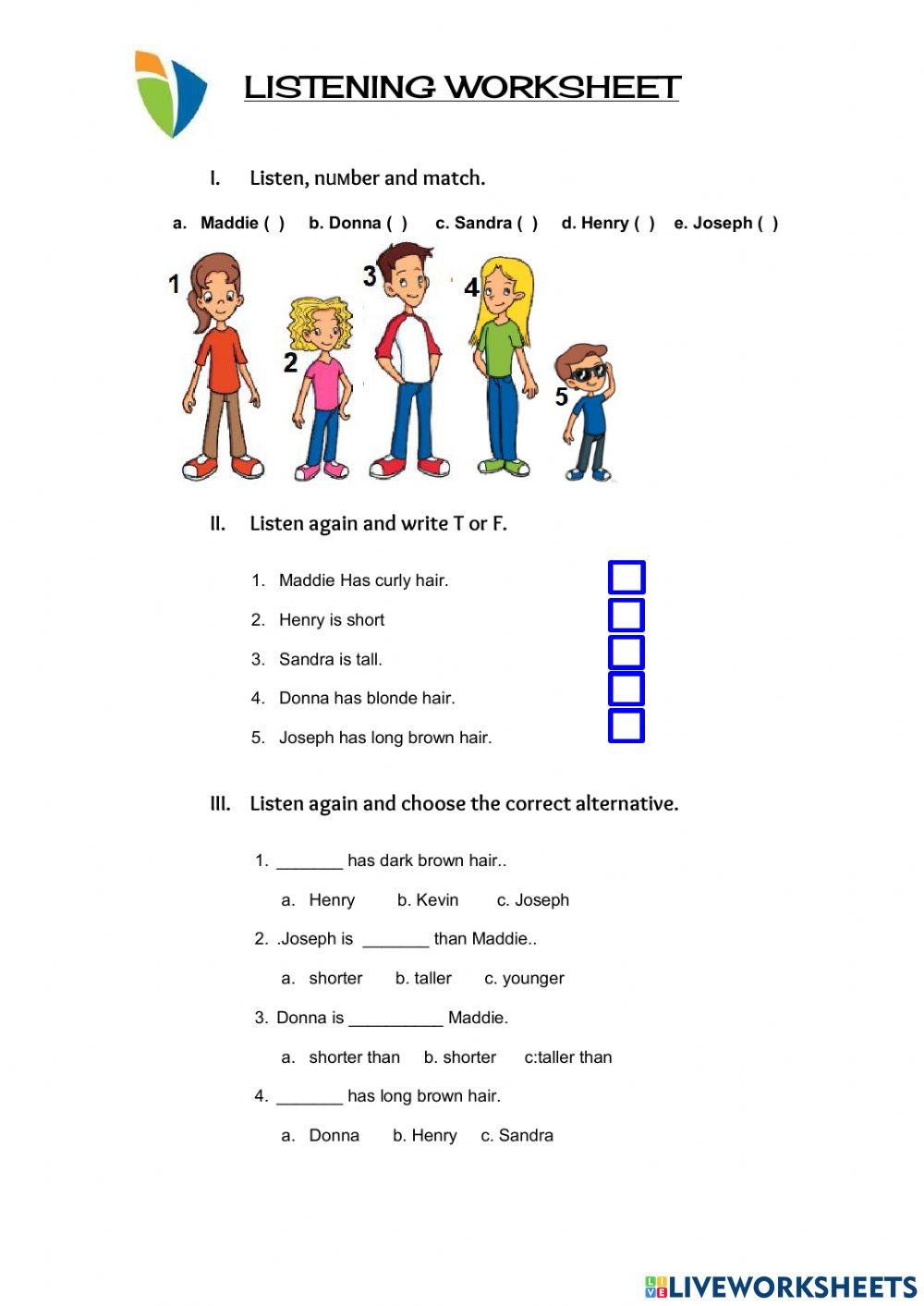 Listening worksheet online pdf exercise | Live Worksheets