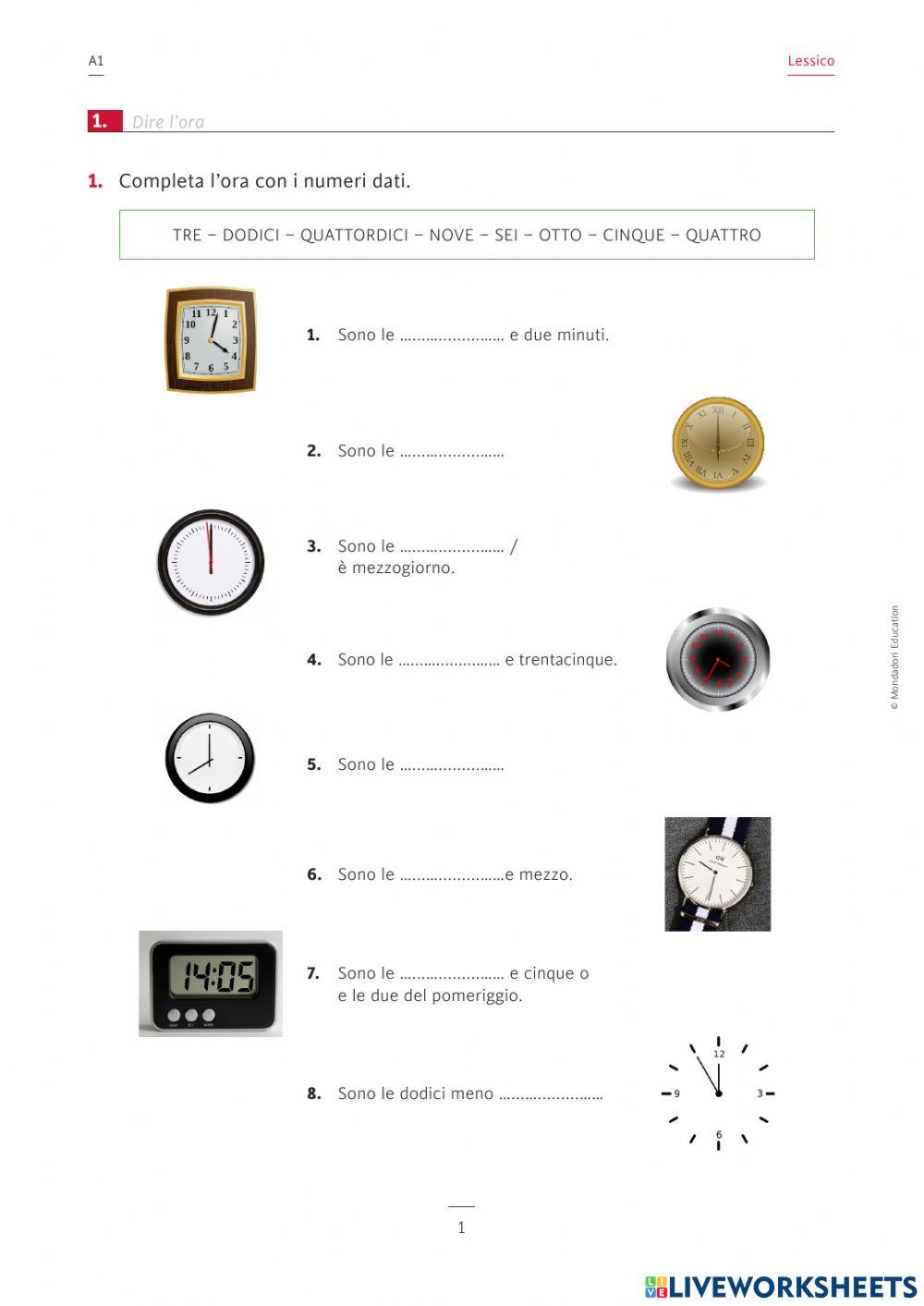 Dire l'ora online exercise for | Live Worksheets