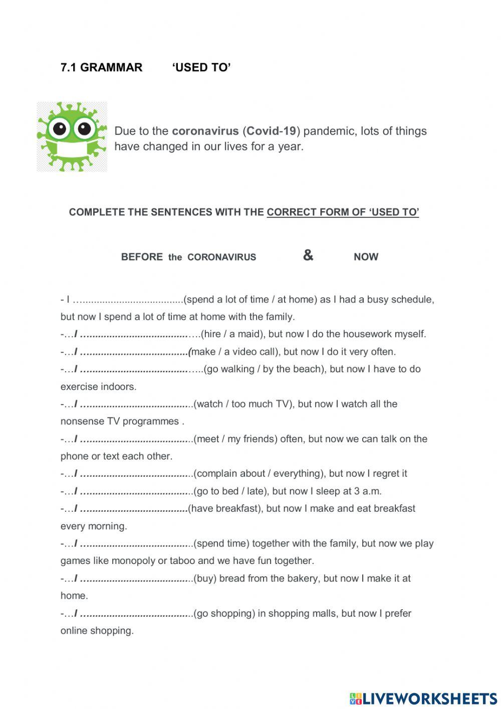 Used to online pdf worksheet | Live Worksheets