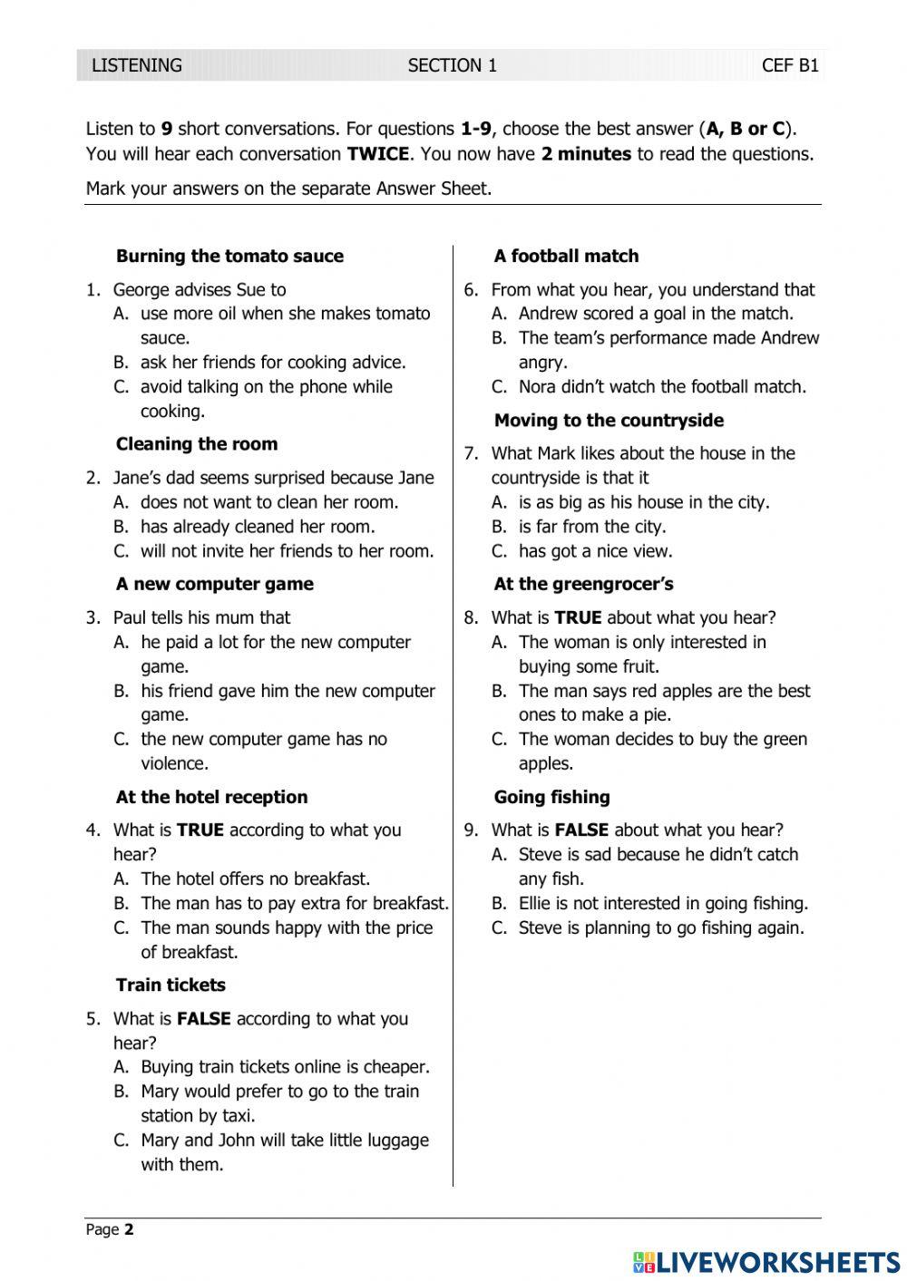 LRN B1 JUNE 2018 LISTENING worksheet | Live Worksheets
