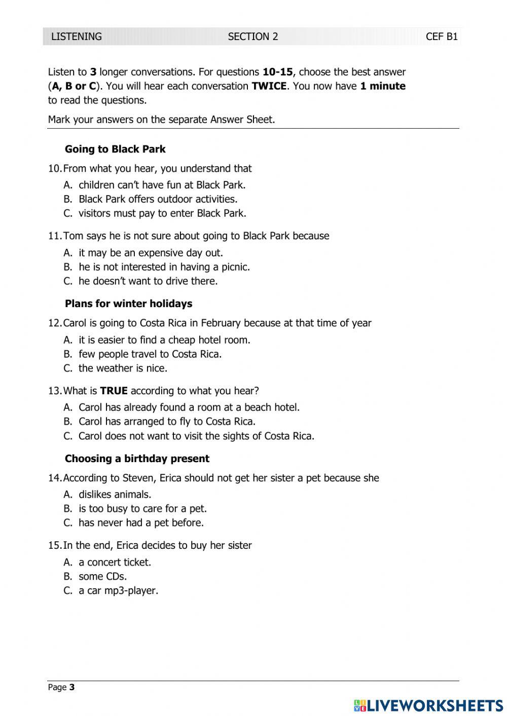 LRN B1 JUNE 2018 LISTENING worksheet | Live Worksheets
