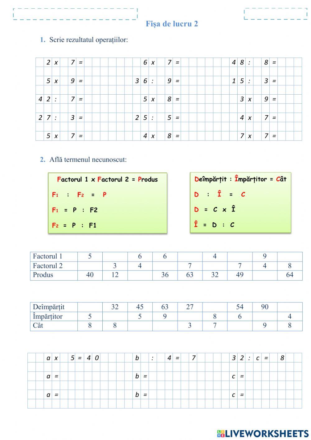 889708 | Înmultirea si împărțirea numerelor naturale